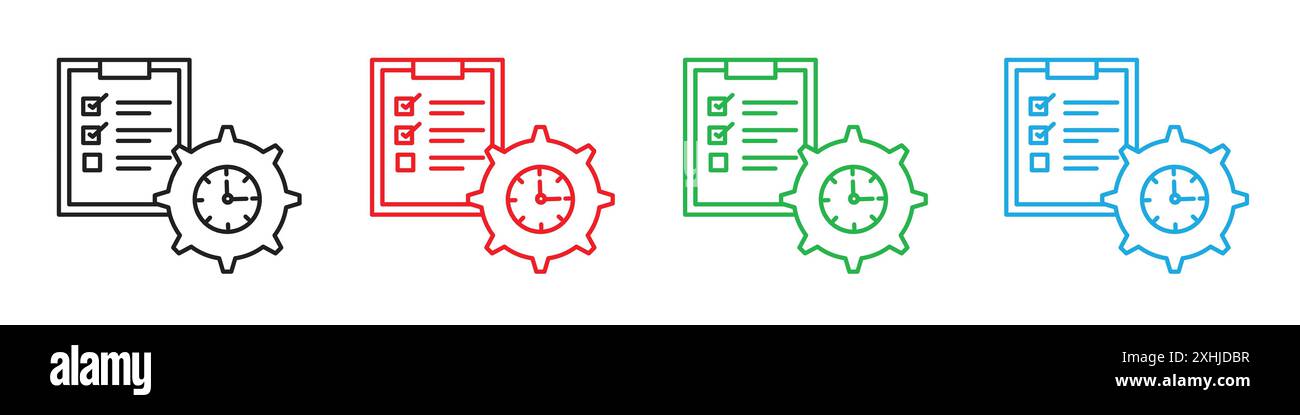 Time management icon Black line art vector in black and white outline ...