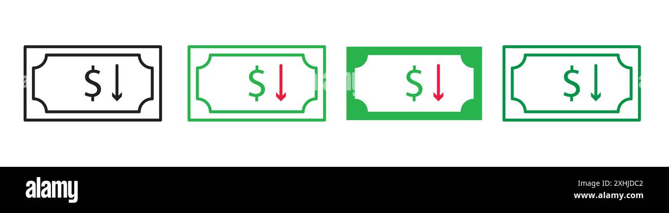 Lower cost icon Black line art vector in black and white outline set ...