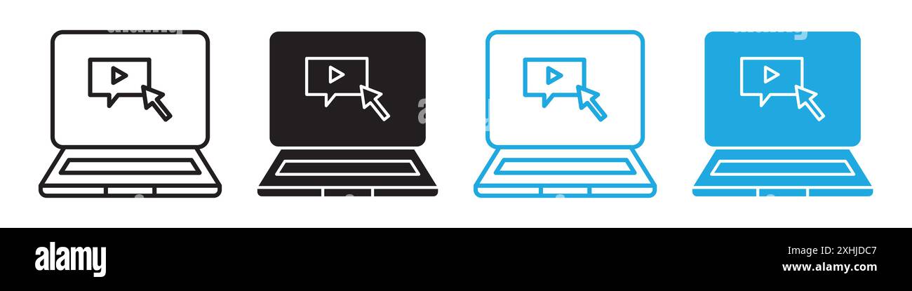 Tutorials icon Black line art vector in black and white outline set collection sign Stock Vector ...