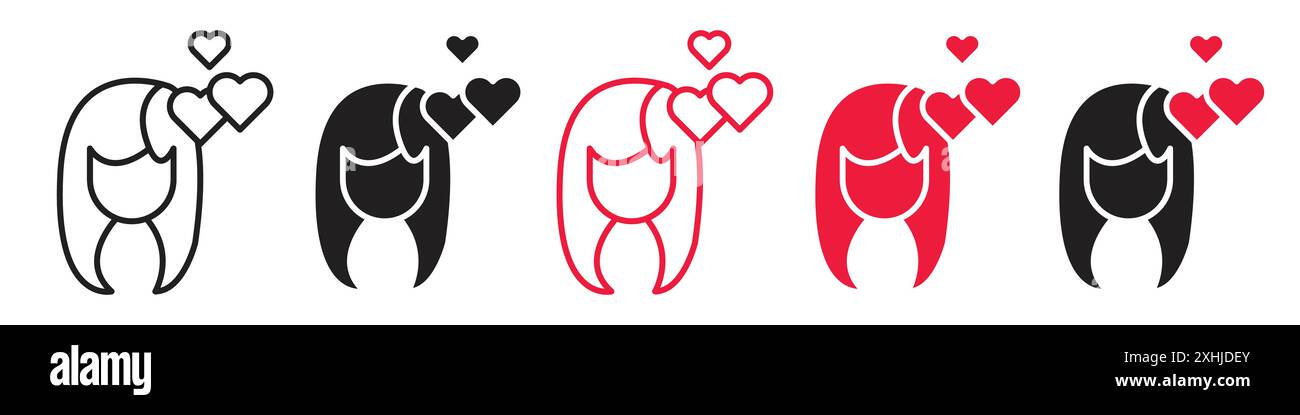 Woman in love icon Black line art vector in black and white outline set ...