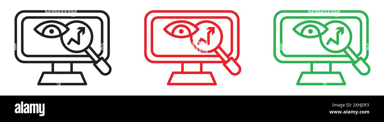 Monitoring icon Black line art vector in black and white outline set ...