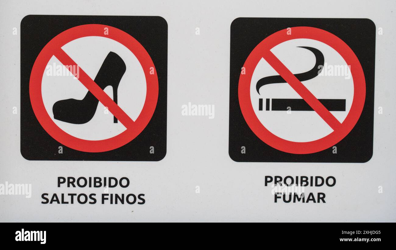 No smoking and high heels signs, danger of falling. With coat of arms ...