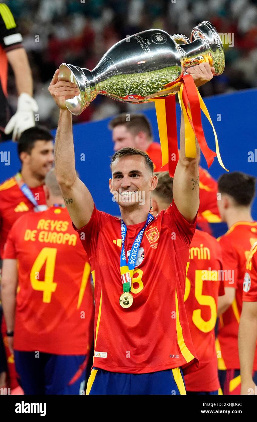 Spain's Fabian Ruiz celebrates with the Henri Delaunay Cup following ...