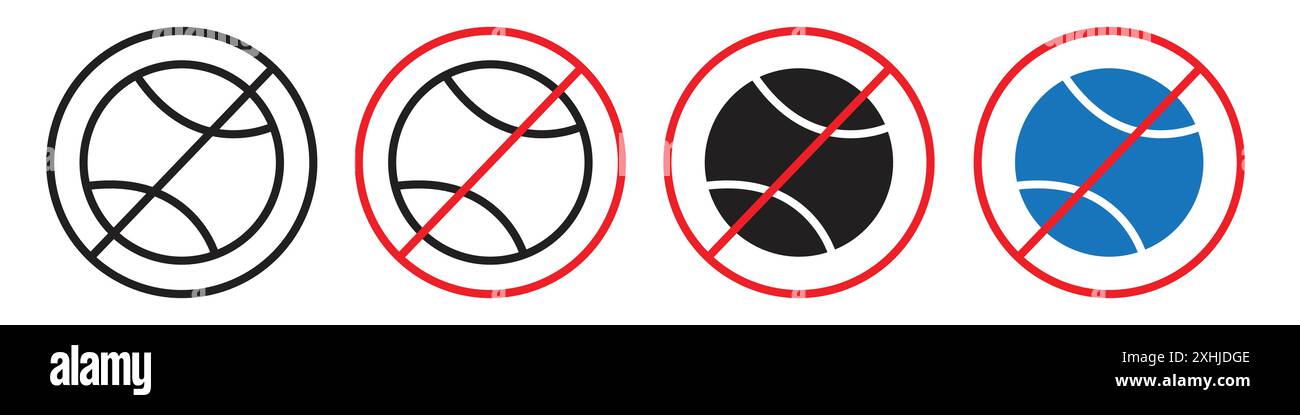 No ball game sign Black line art vector in black and white outline set ...