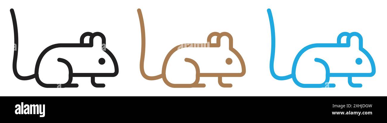 Mouse animal icon Black line art vector in black and white outline set ...