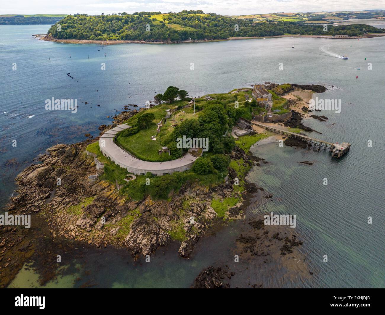 Aerial view of Drake's Island in Plymouth Sound, featuring lush ...