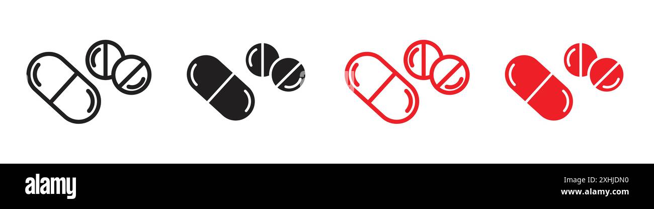 Painkiller icon Black line art vector in black and white outline set ...