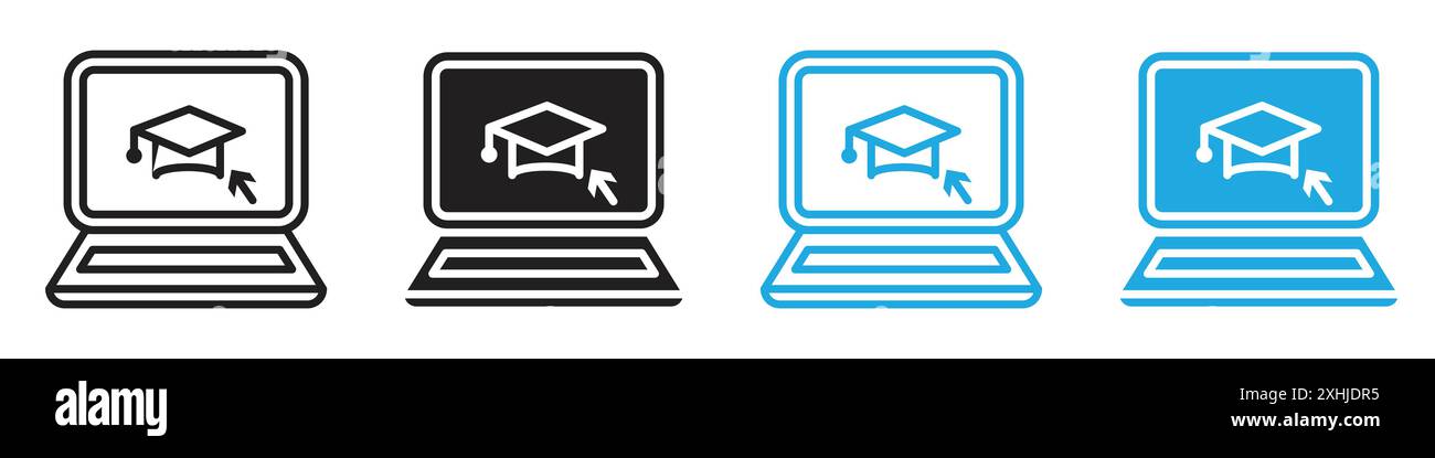 Online education icon Black line art vector in black and white outline ...