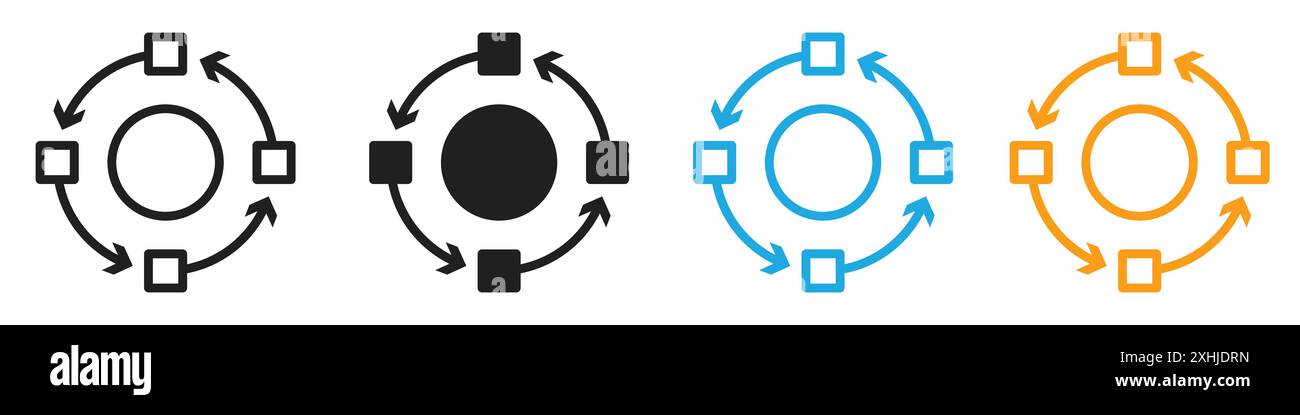 Sequential process icon Black line art vector in black and white outline set collection sign ...