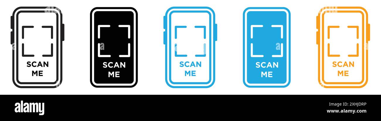 Scan me icon Black line art vector in black and white outline set ...
