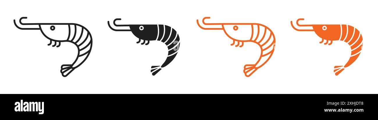 Shrimp icon Black line art vector in black and white outline set ...