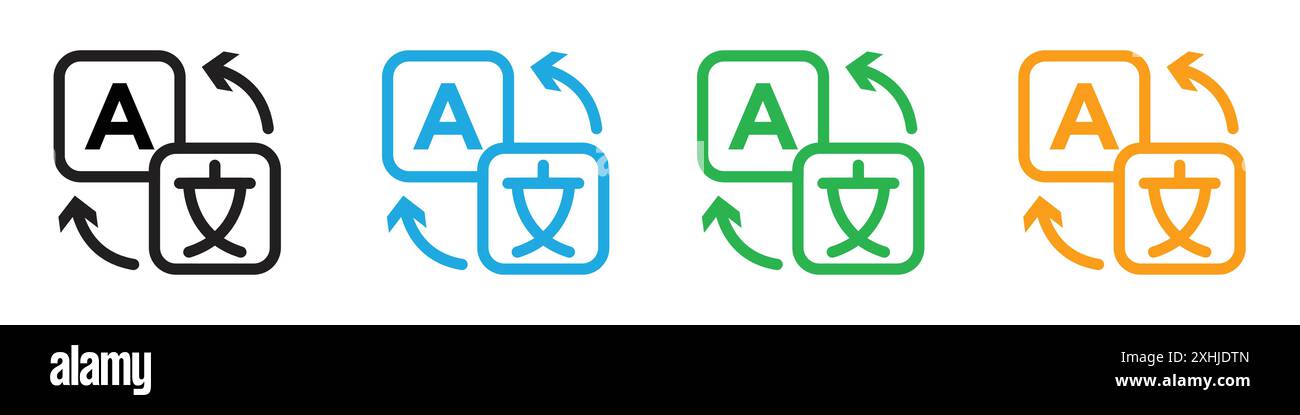 Translation icon Black line art vector in black and white outline set ...