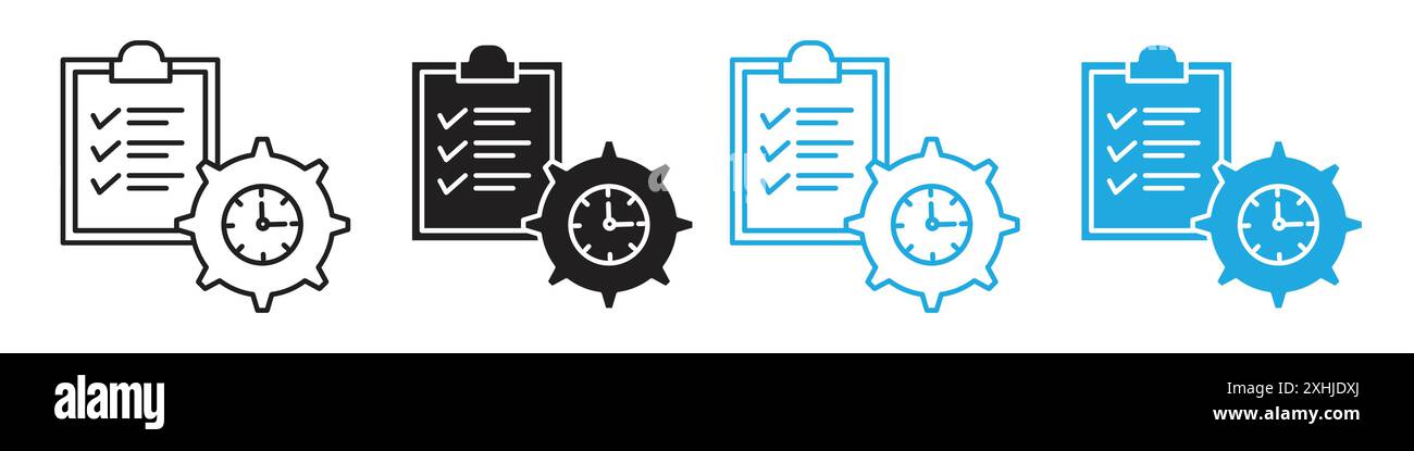 Time management icon Black line art vector in black and white outline ...