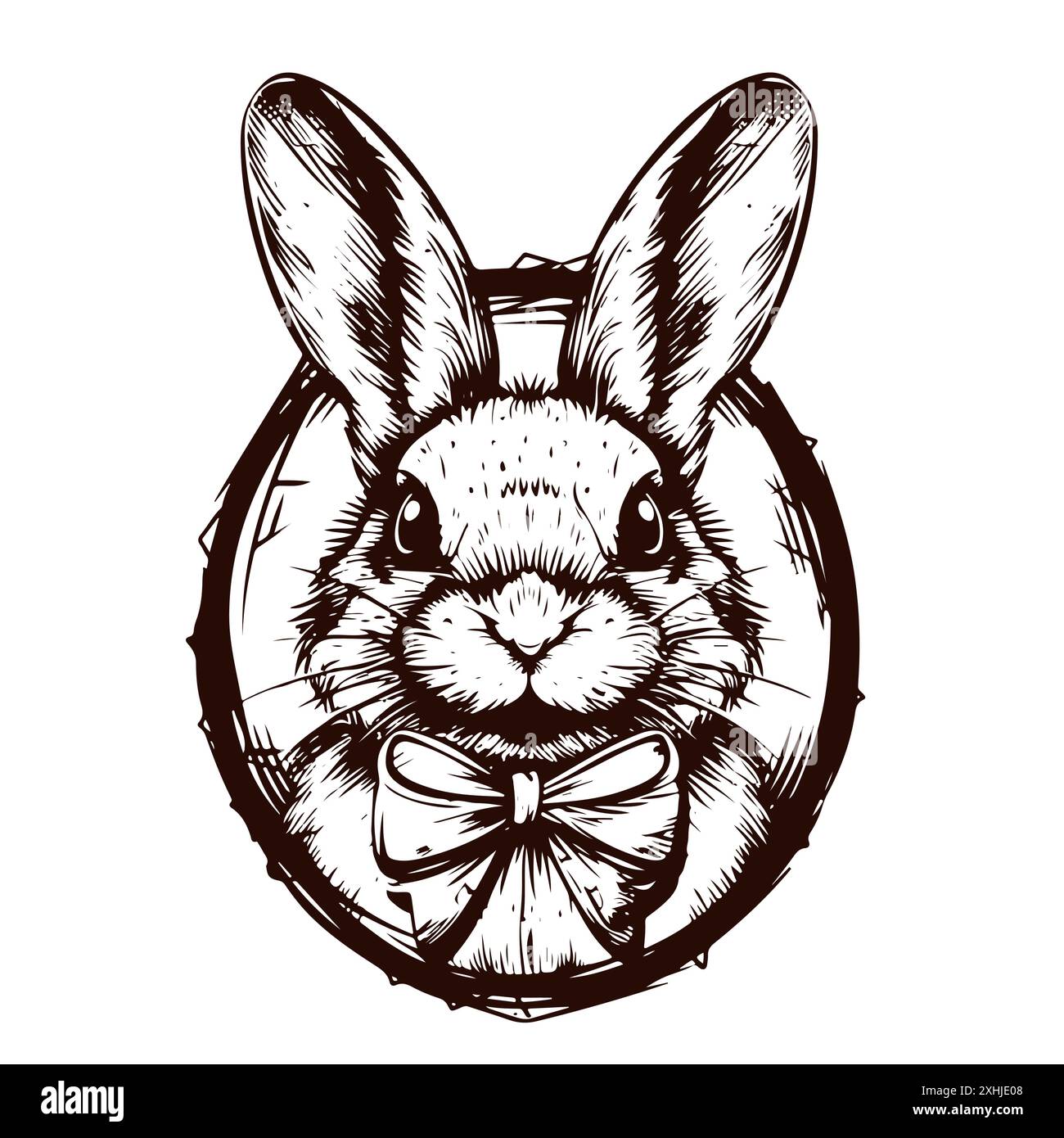 Bunny outline. Rabbit linear painting. Monochrome rabbit silhouette ...