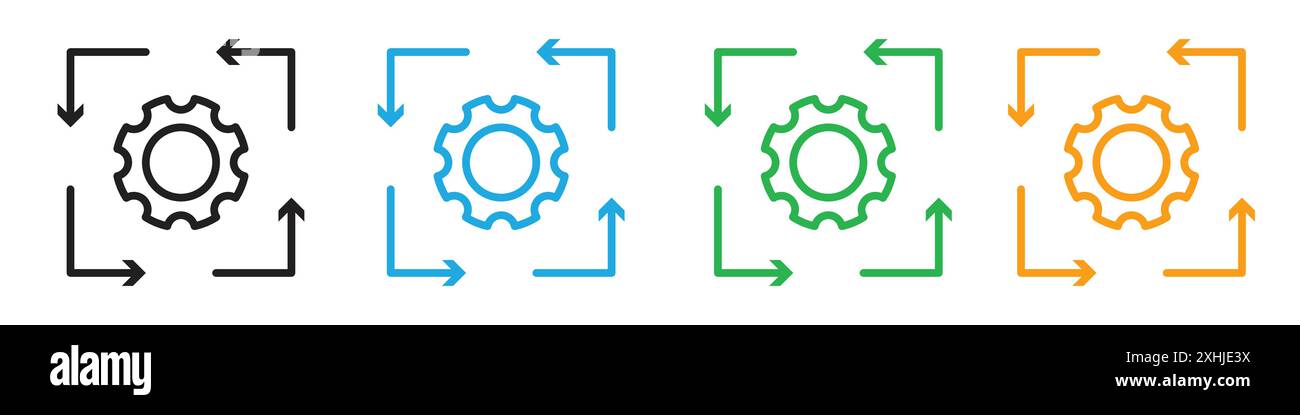 Workflow process icon Black line art vector in black and white outline ...
