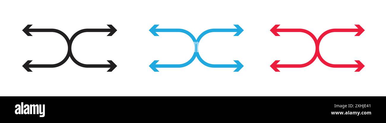 Shuffle arrow icon Black line art vector in black and white outline set ...