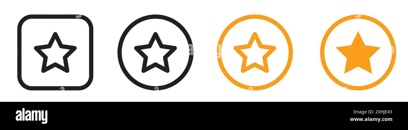 Star favorite icon Black line art vector in black and white outline set ...