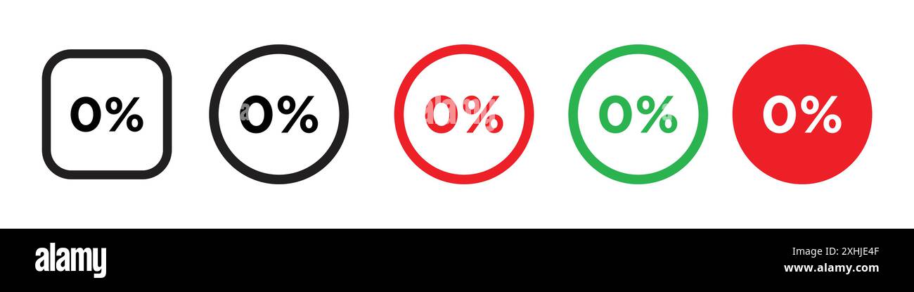 Zero percent icon Black line art vector in black and white outline set ...