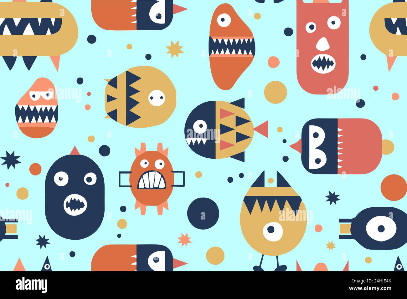 Cute cartoon monsters seamless pattern. Cosmic little aliens smile ...