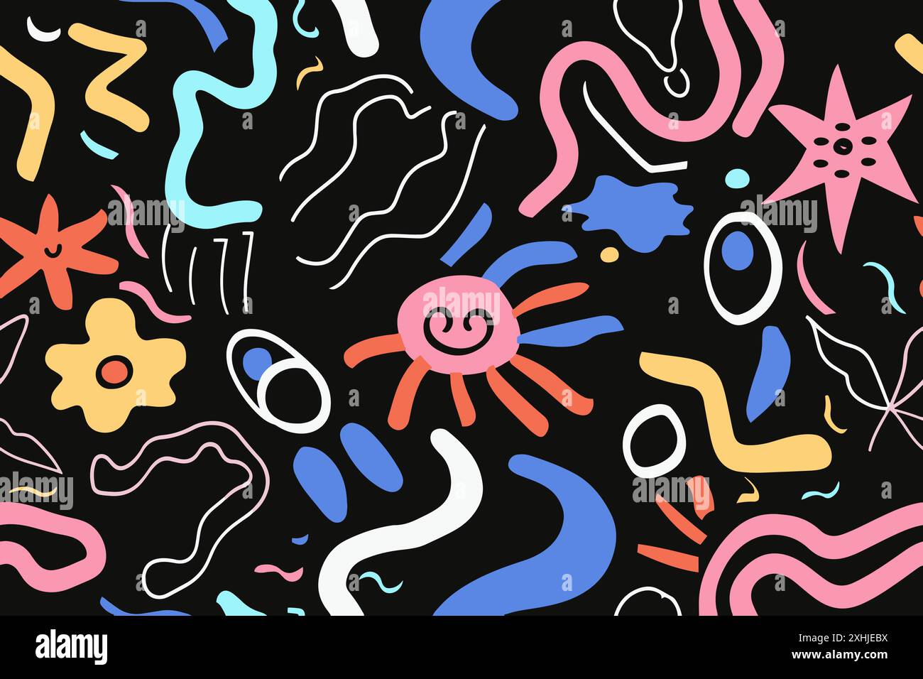 Wavy Swirl Trippy seamless pattern. Geometric bright color funky groovy ...