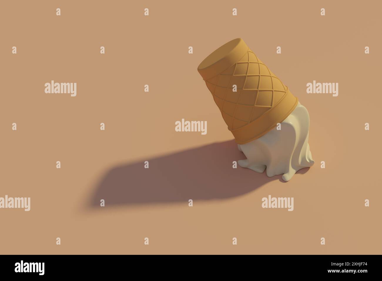 Fallen vanilla ice cream on yellow background with copy space. 3d ...