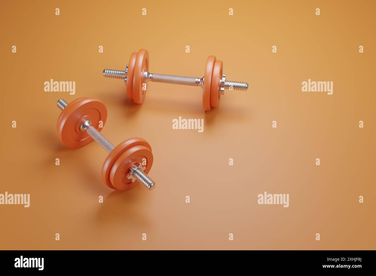 Orange dumbbells with copy space. 3d illustration Stock Photo - Alamy
