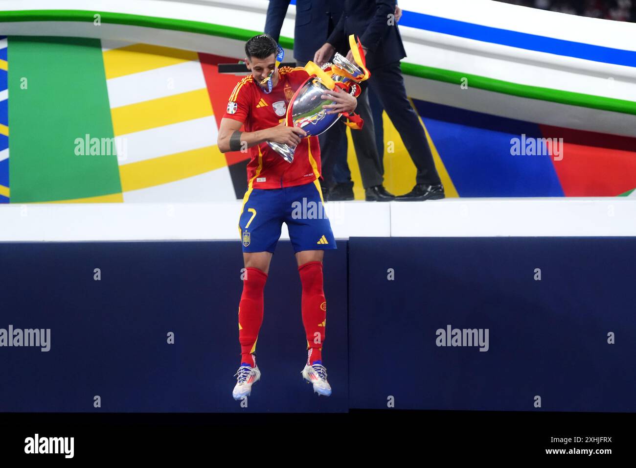 Spain's Alvaro Morata celebrates with the trophy after winning the UEFA ...