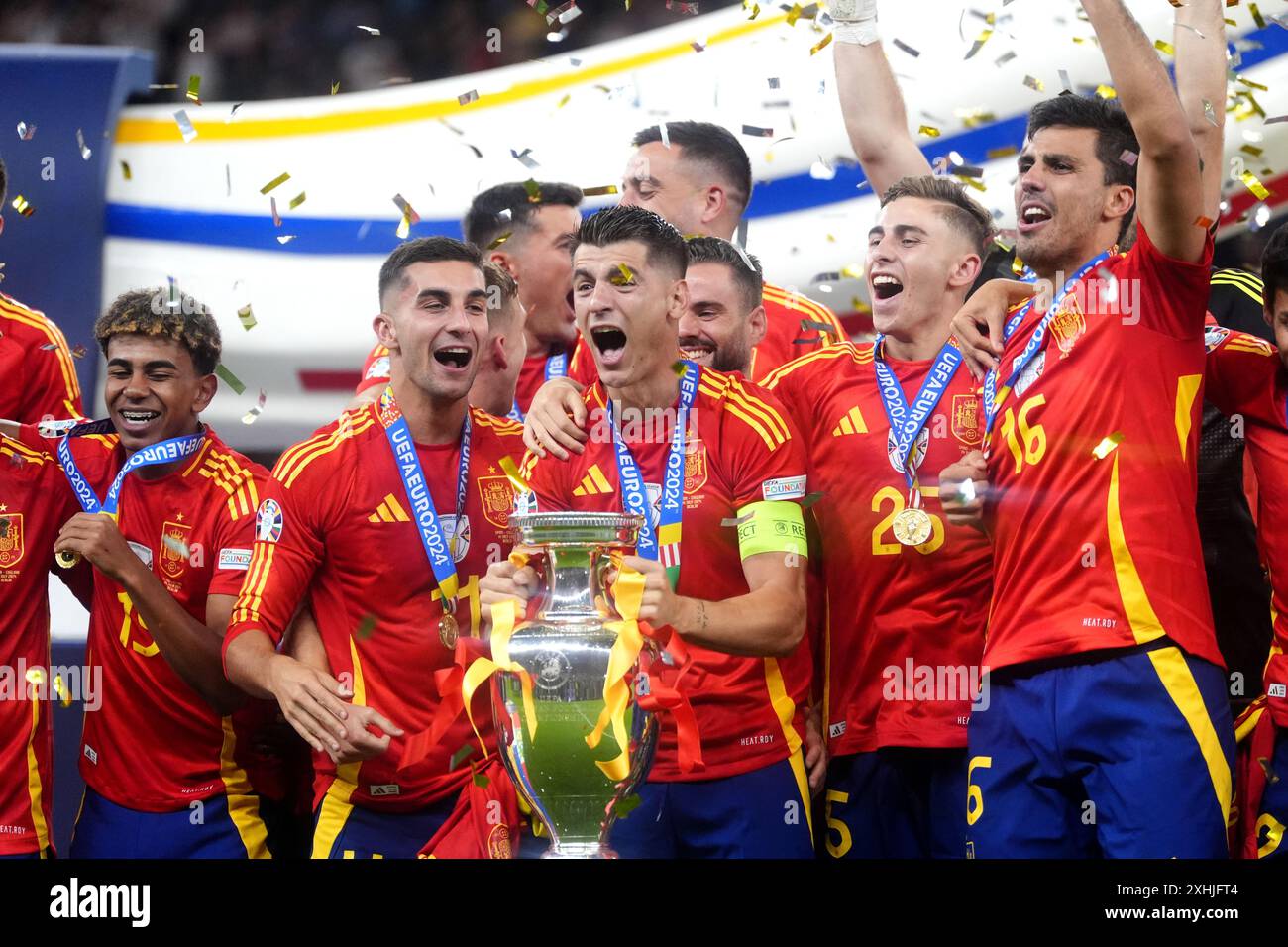 Spain's Alvaro Morata celebrates with the trophy after winning the UEFA ...