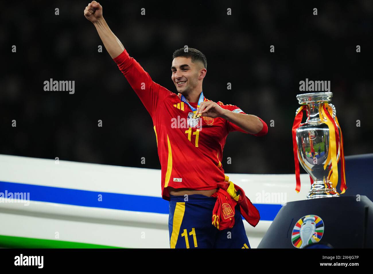 Berlin, Germany. 14th July, 2024. Ferran Torres of Spain celebrates the ...