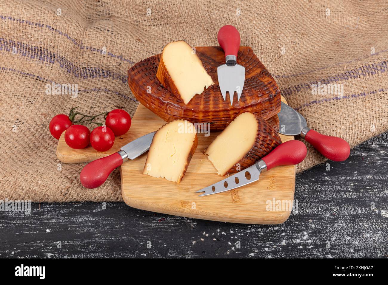 Smoked cheese. Smoked Circassian cheese. Smoked Circassian cheese on a ...