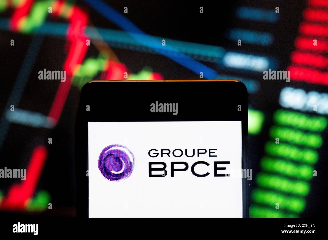 In this photo illustration, the French banking group, Groupe BPCE, logo ...