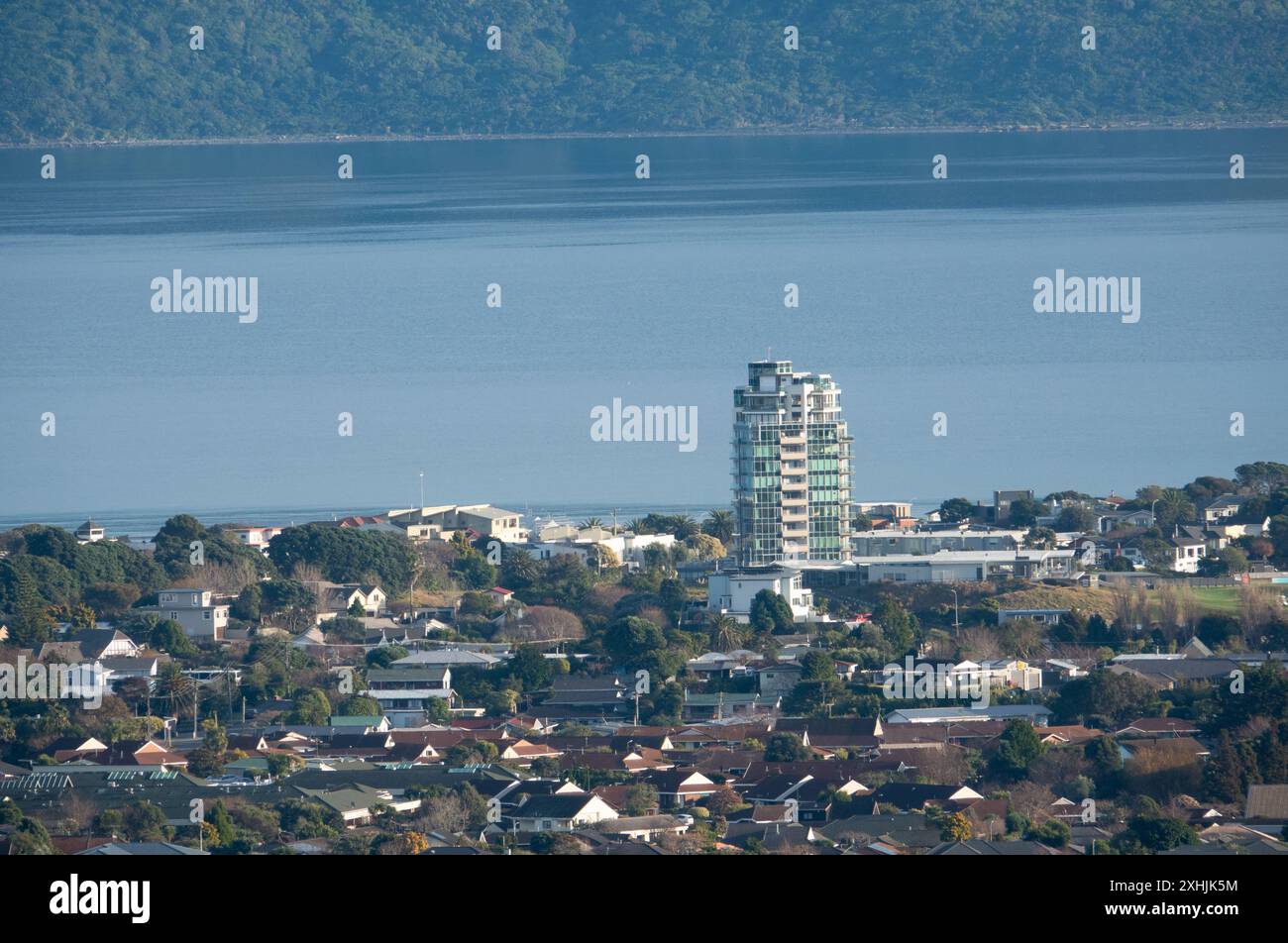 View of Paraparaumu beach and Kapiti island, Kapiti, New Zealand Stock ...