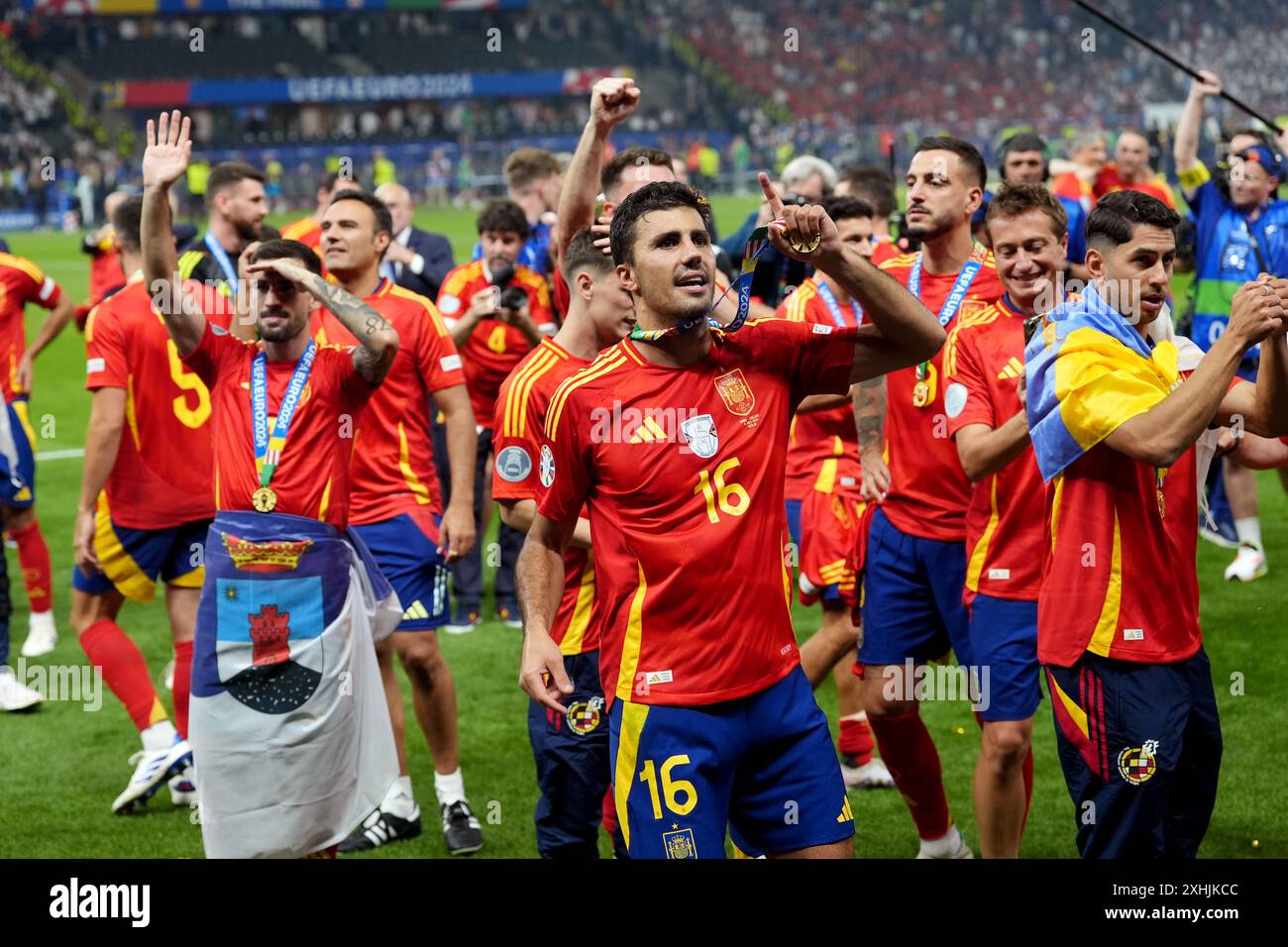 Spain’s Rodri celebrates after the UEFA Euro 2024 final match at ...