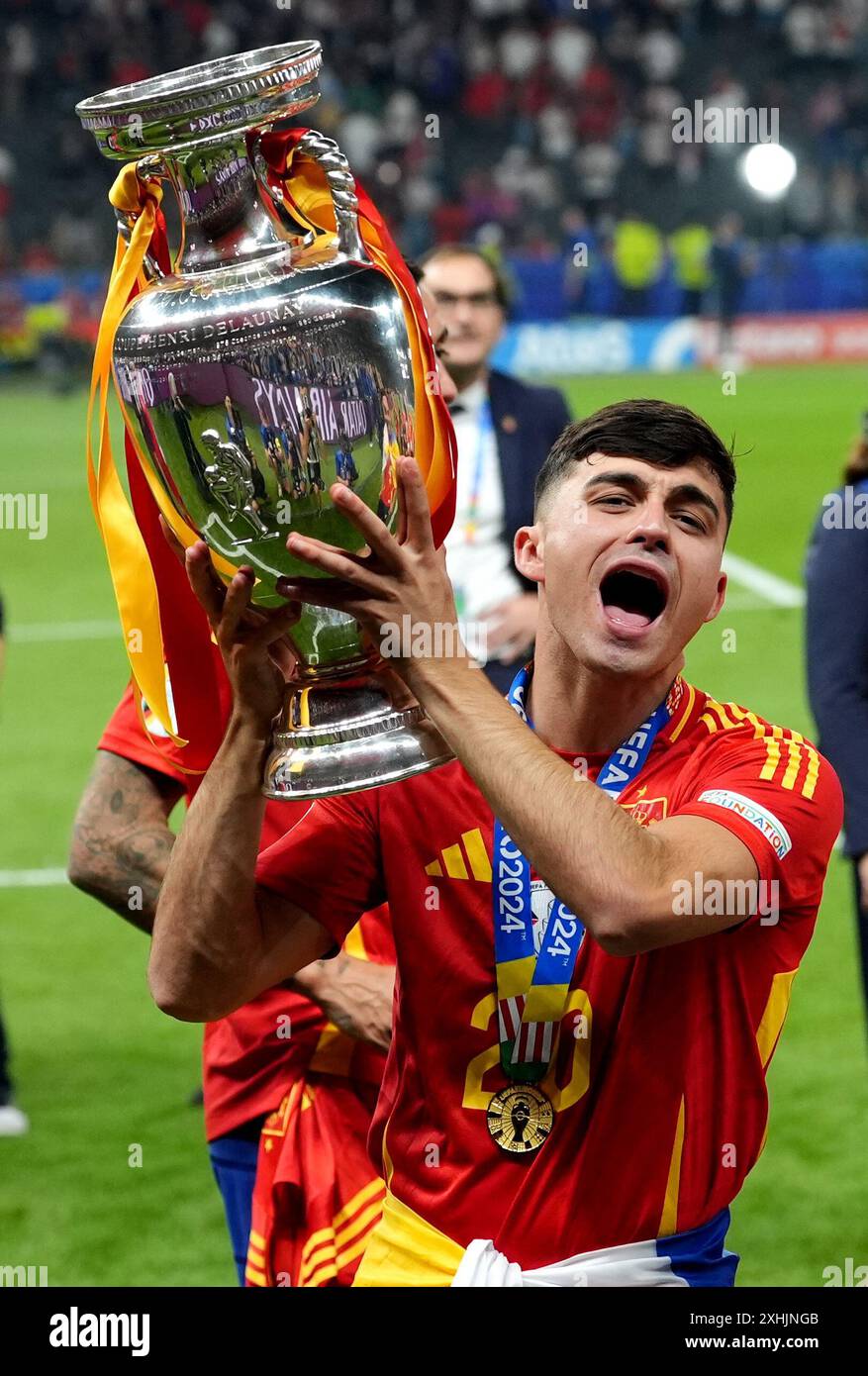 Spain’s Pedri celebrates with the trophy after the UEFA Euro 2024 final ...