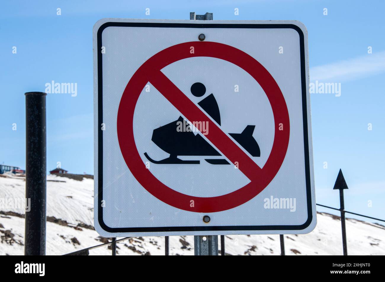 No snowmobiling sign at the Iqaluit Cemetery on Nipisa Street in ...