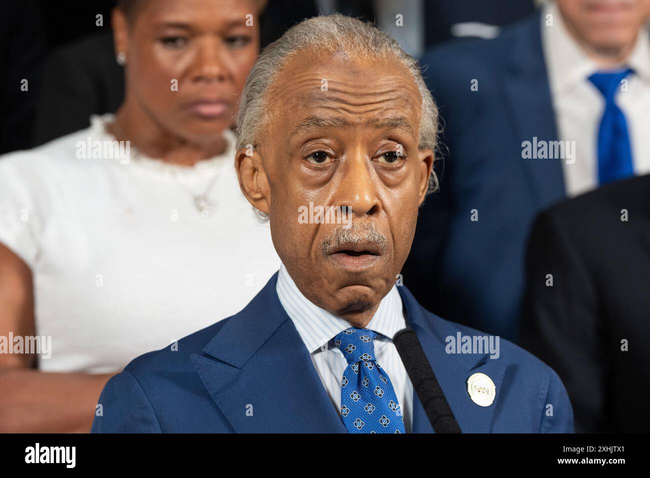 Reverend Al Sharpton speaks at City Hall in New York on July 14, 2024 ...