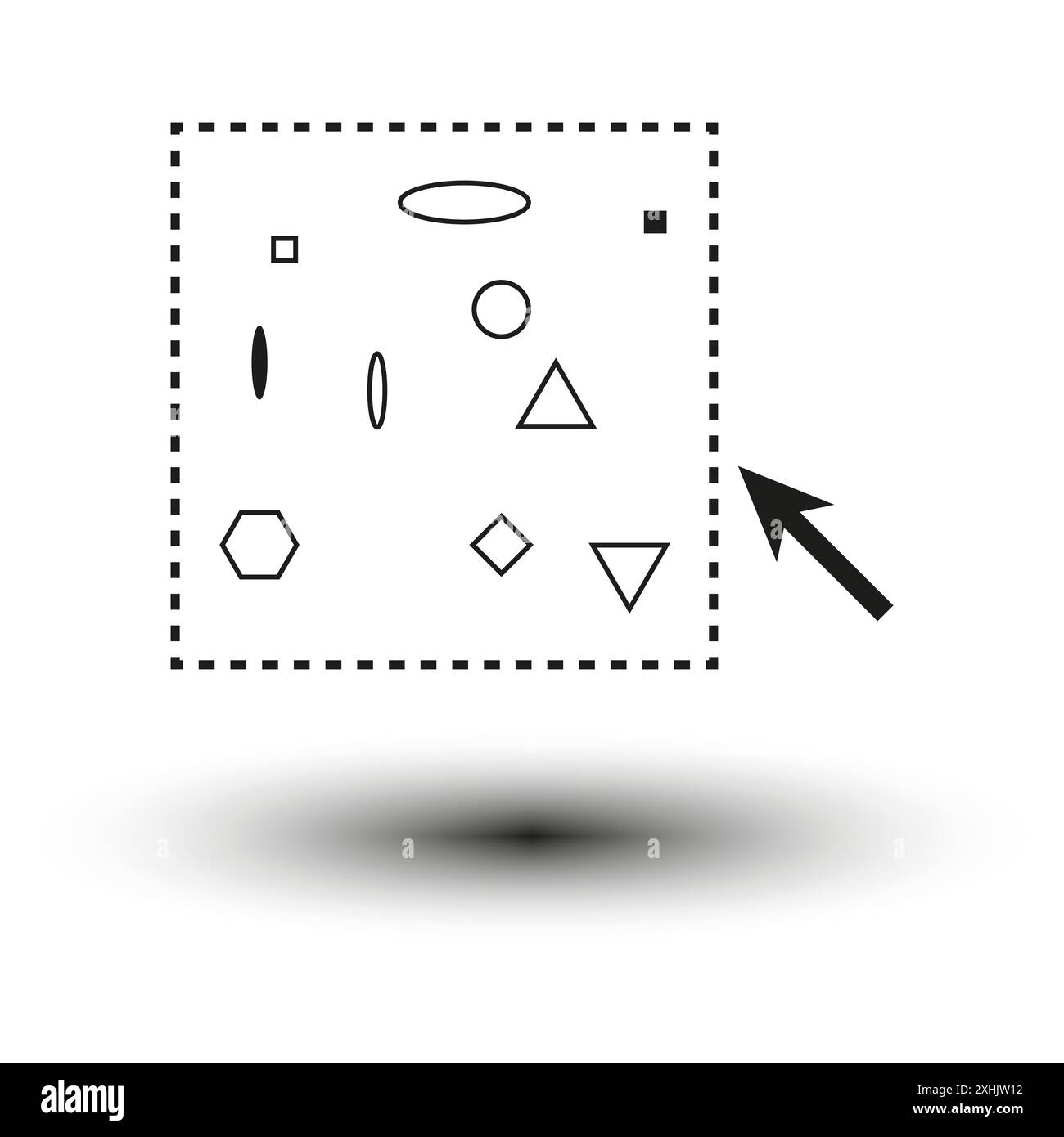 Vector selection box. Geometric shapes inside. Arrow pointer. Dotted ...