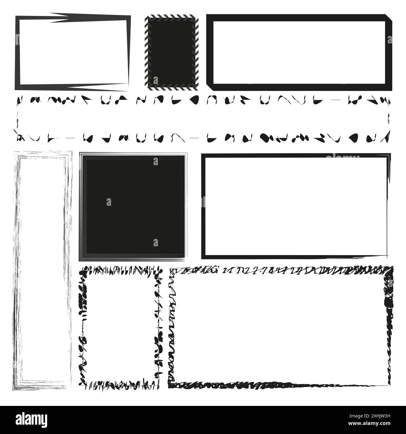 Rectangle frame set. Black outline borders. Hand drawn style. Vector ...