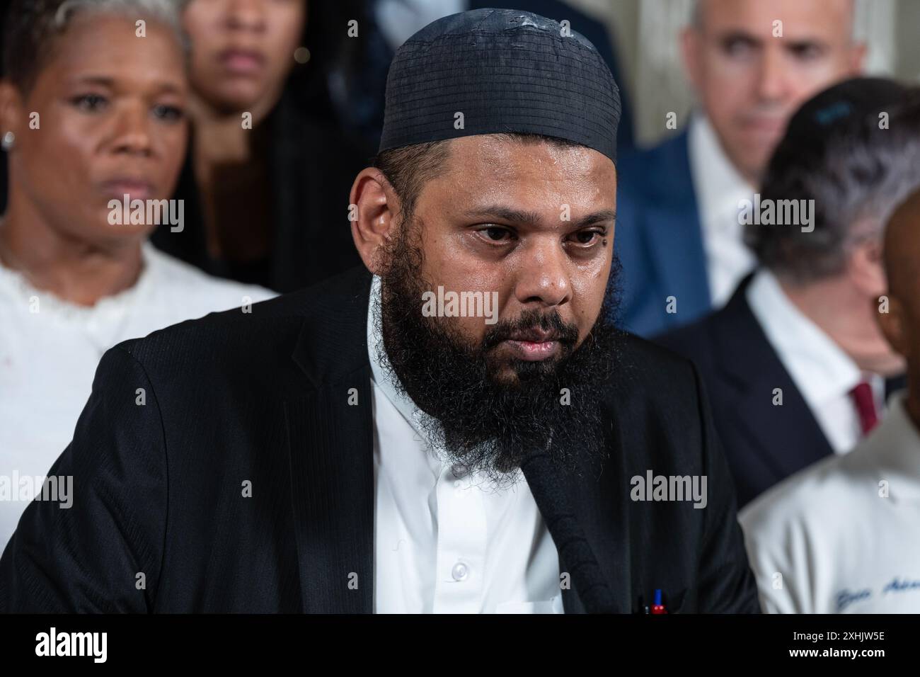 Imam Ahmed Ali Uzir speaks at City Hall in New York on July 14, 2024 ...