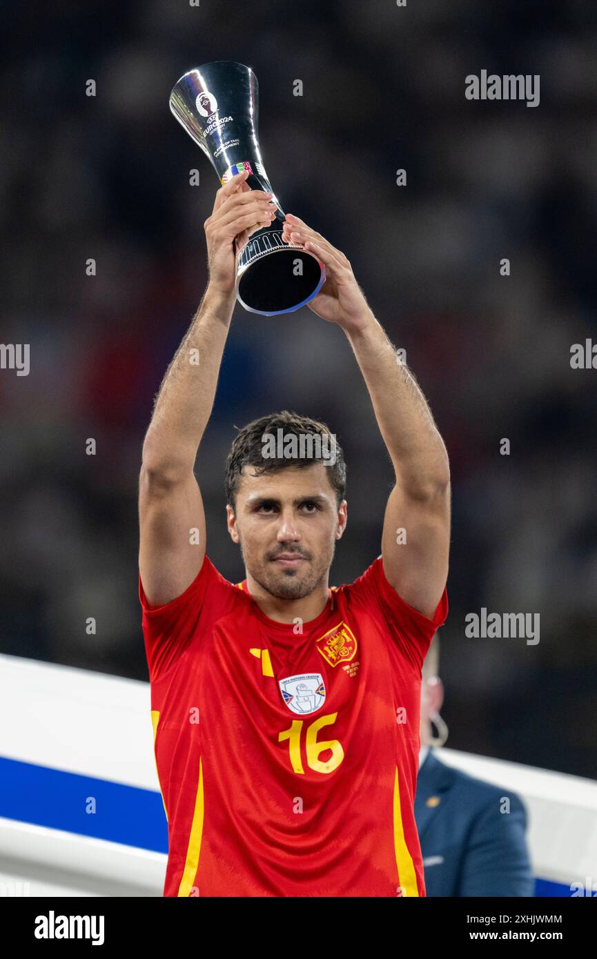 Berlin, Germany. 15th July, 2024. Rodri of Spain with the trophy the ...