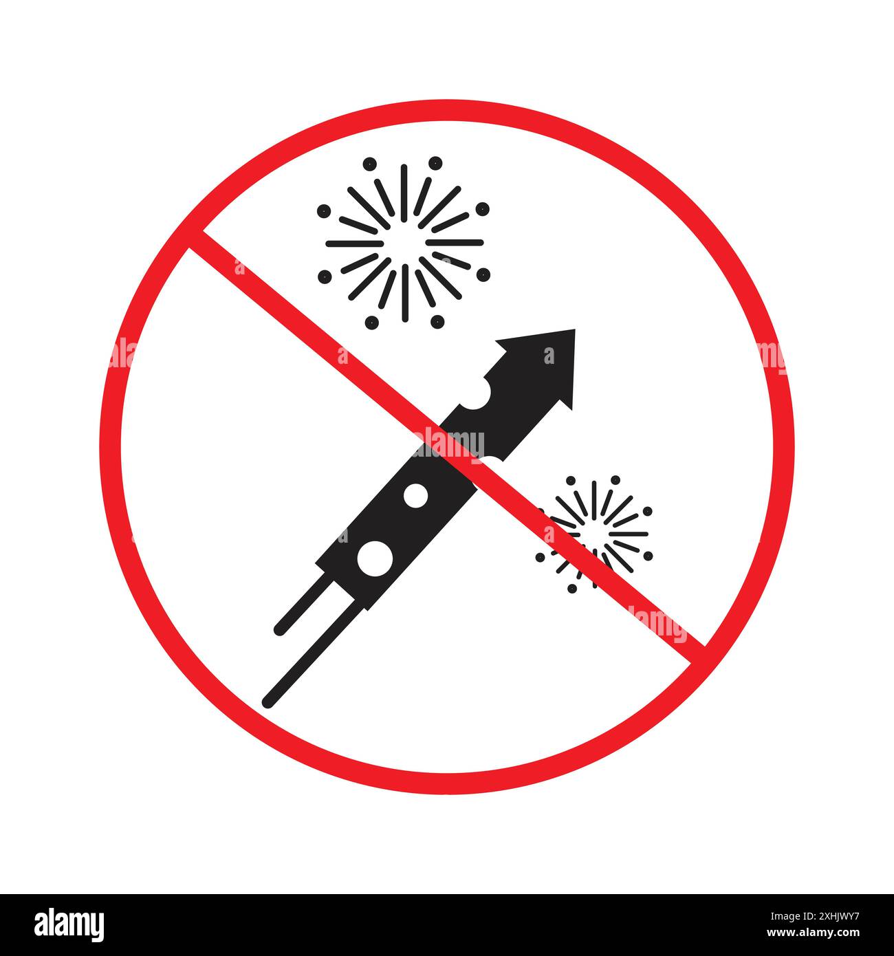 Ban on fireworks sign Black line art vector in black and white outline ...