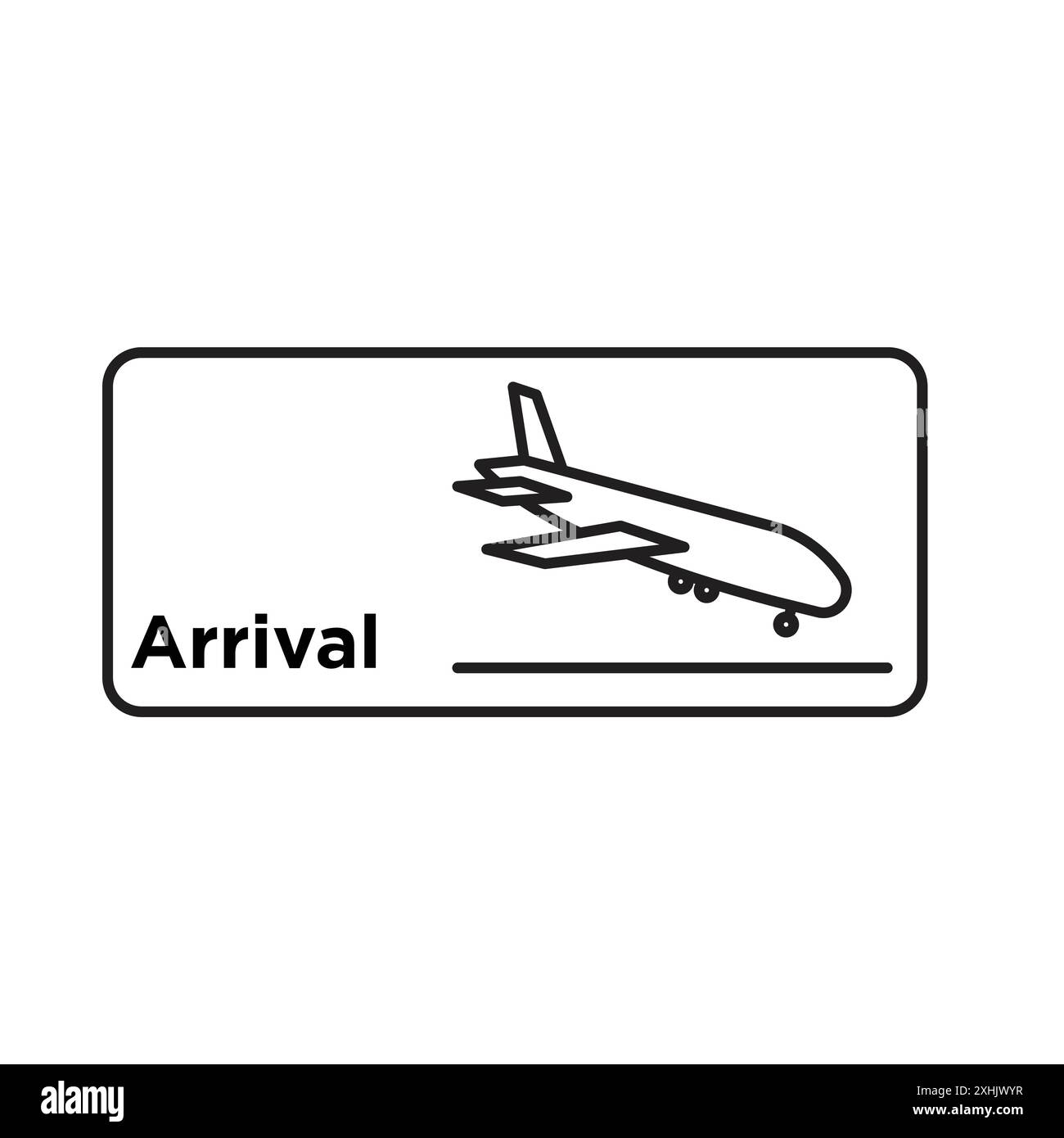 Airport arrival sign Black line art vector in black and white outline ...
