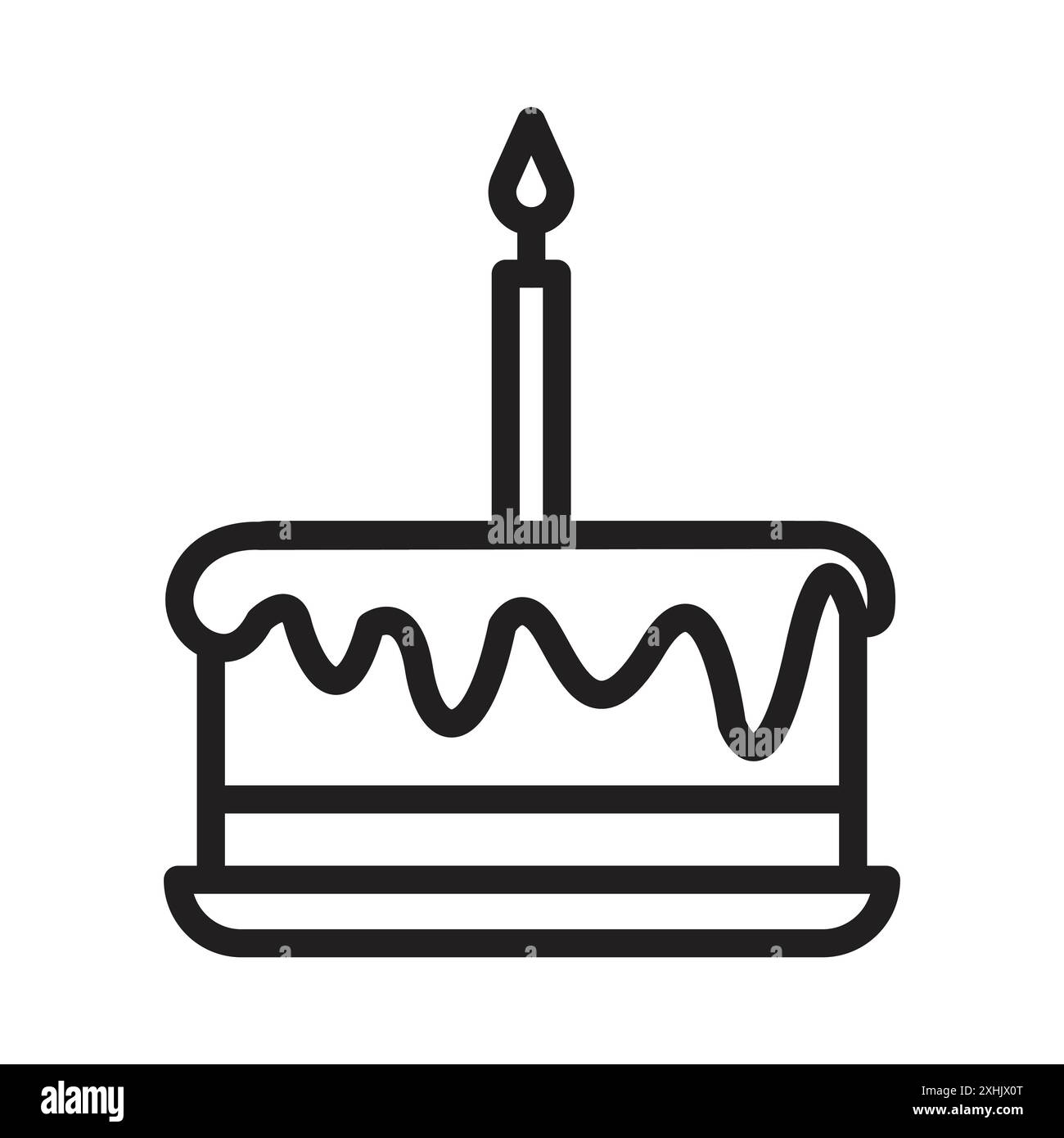 Birthday cake icon Black line art vector in black and white outline set ...