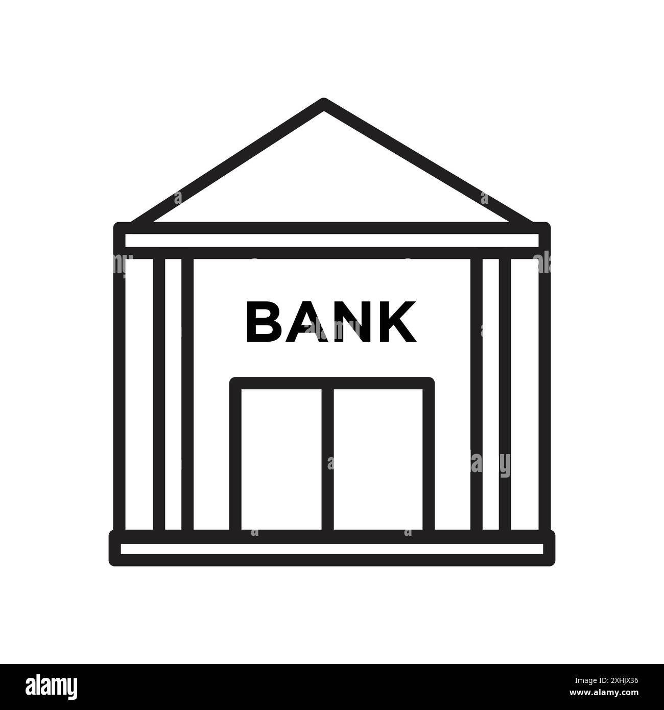 Bank Building Icon Black Line Art Vector In Black And White Outline Set Collection Sign Stock
