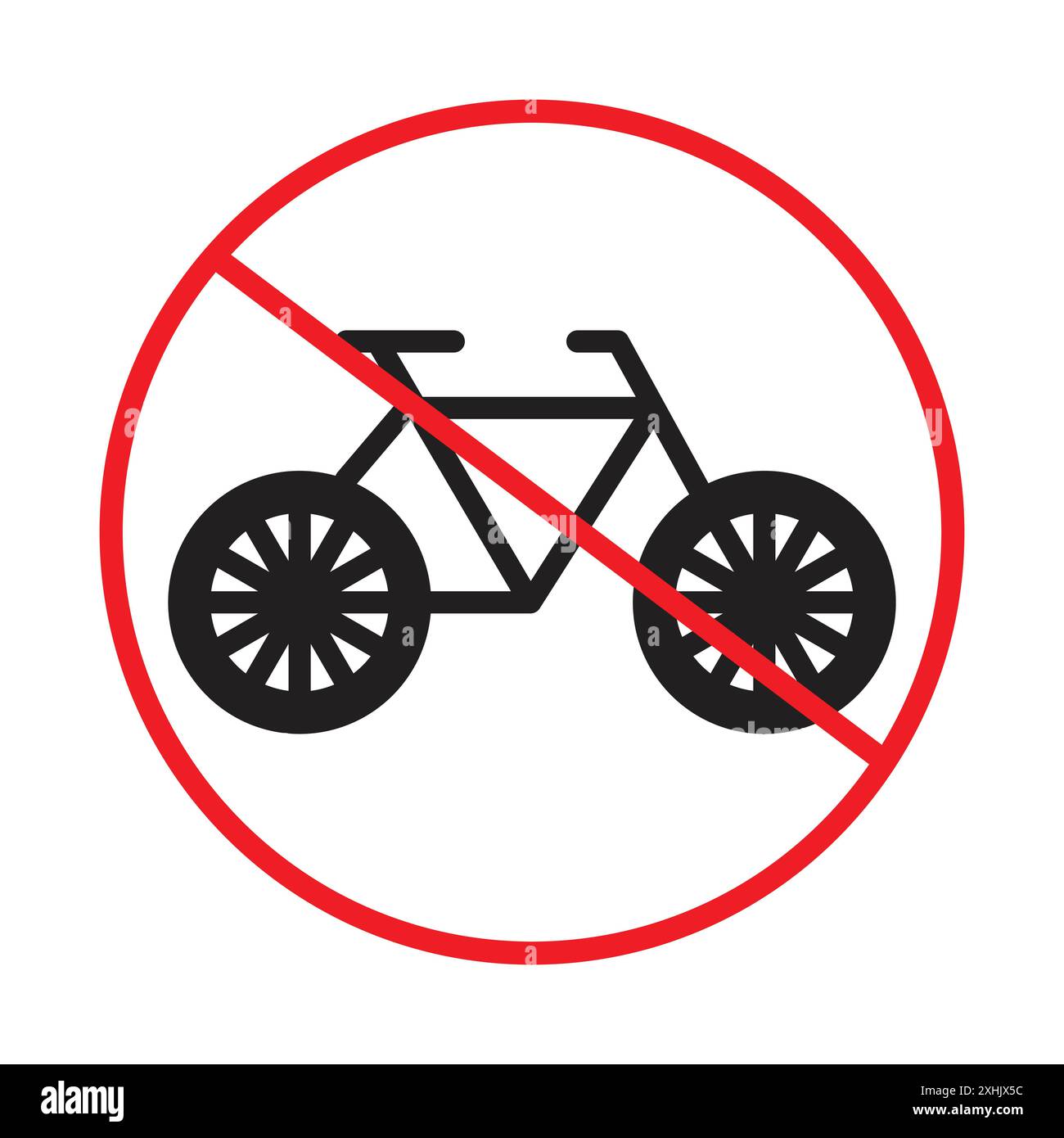 Bicycle prohibition sign Black line art vector in black and white outline set collection sign ...