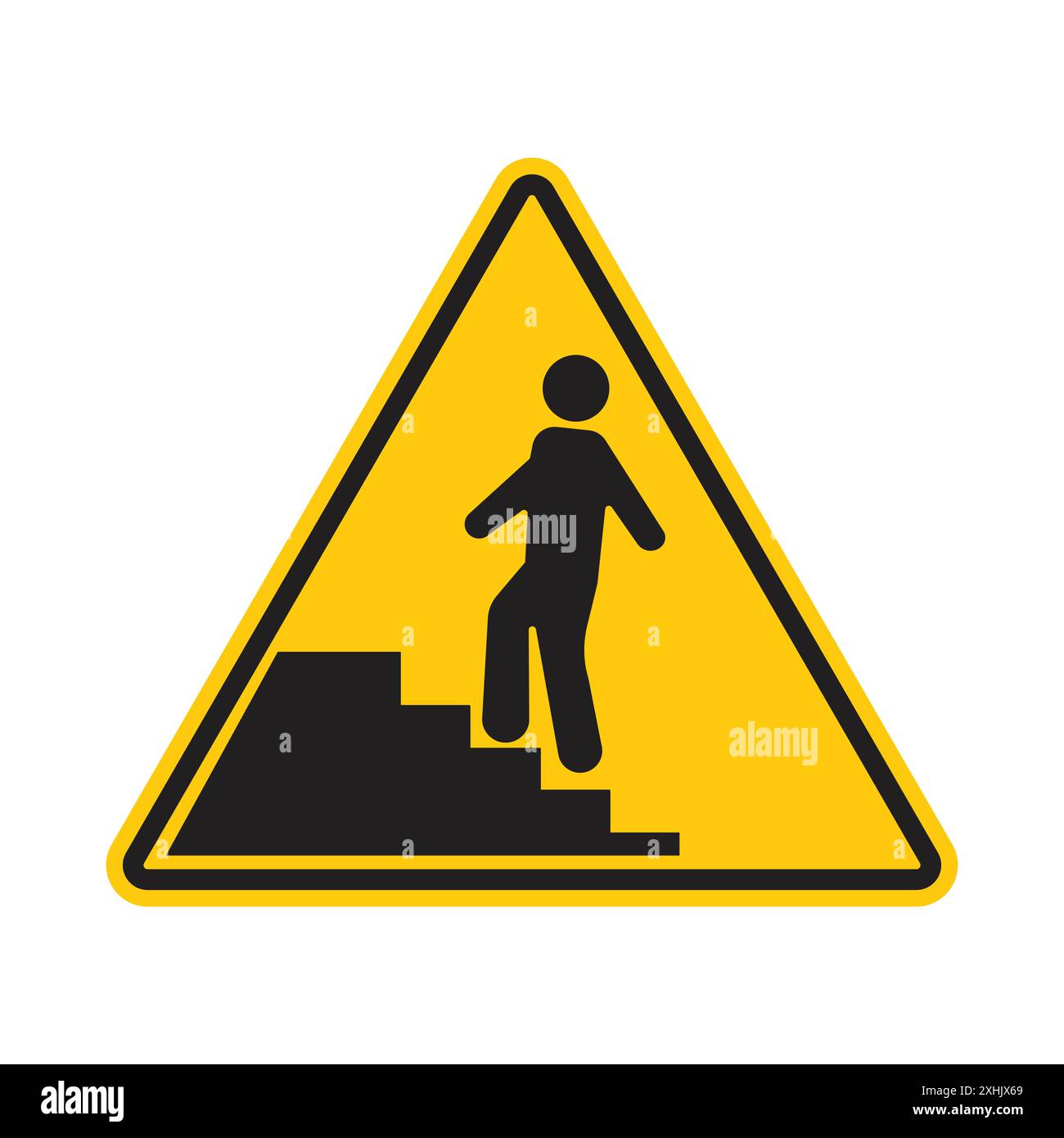Caution stairway sign Black line art vector in black and white outline ...