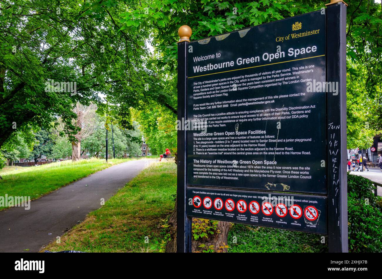 A sign detailing rules and regulations at the entrance to Westbourne ...