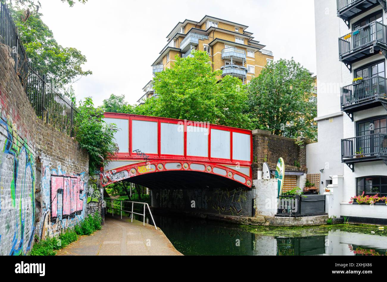 A bridge carrying Harrow Road spans The Grand Union Canal Paddington ...
