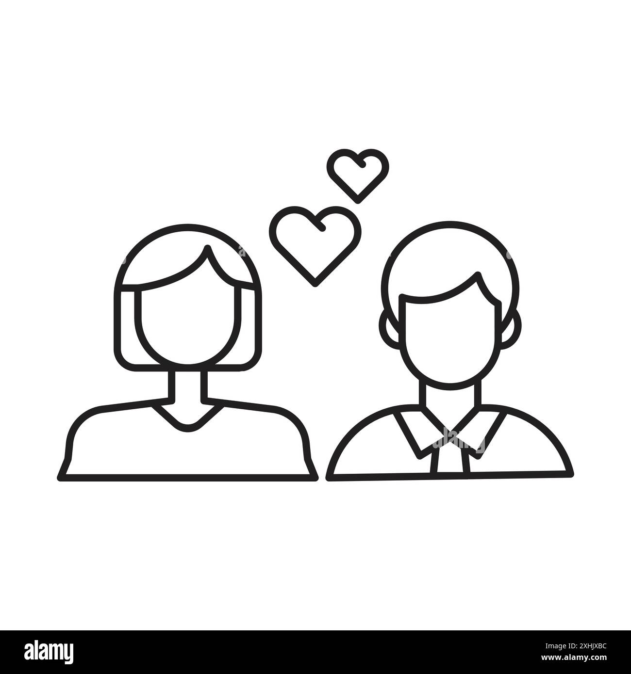 Couple with love icon Black line art vector in black and white outline set collection sign Stock ...