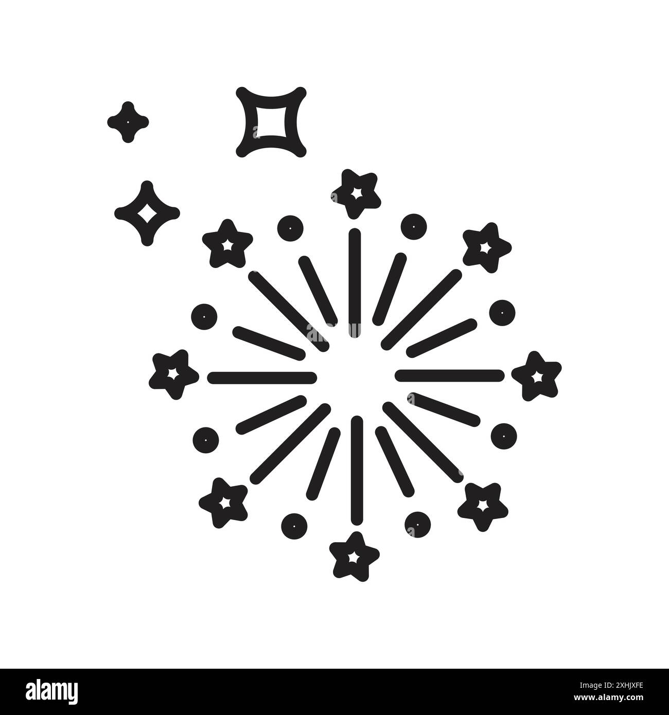 Fireworks icon Black line art vector in black and white outline set ...